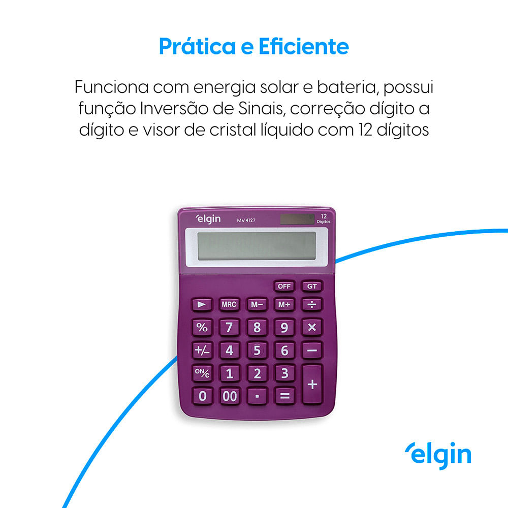 Calculadora de Mesa 4127 Roxa - 12 Dígitos Função Correção GPM Erase ...